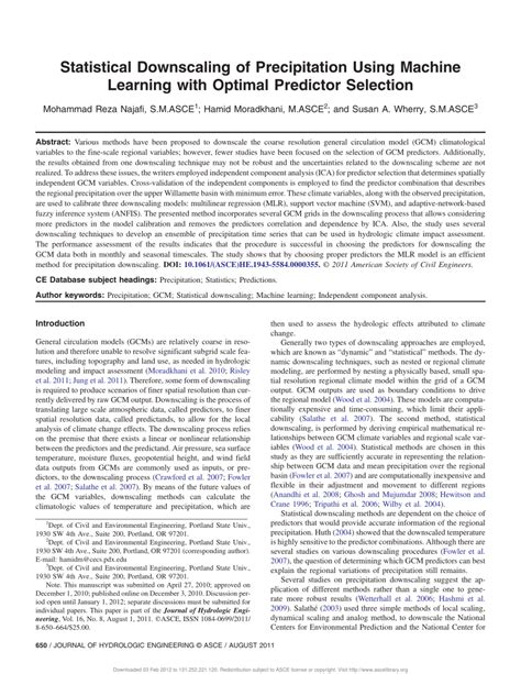 Pdf Statistical Downscaling Of Precipitation Using Machine Learning With Optimal Predictor