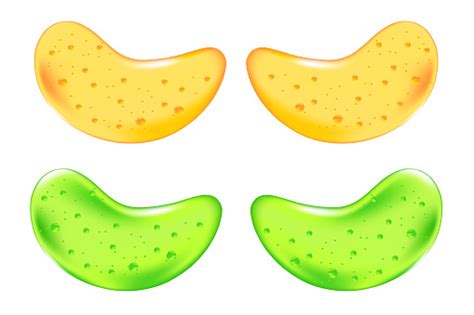 아름다움 명확한 녹색 빛나는 젤 질감 절연 투명한 배경을 가진 노란색 하이드로겔 눈 패치 한국 리프팅 페이스 마스크 아이콘 스파 보습 스킨 케어 트리트먼트를 위한 화장품 겔