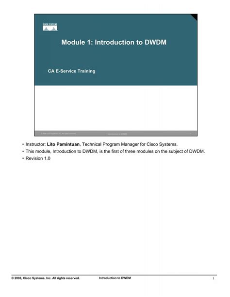 Module 1 Introduction To Dwdm Cisco