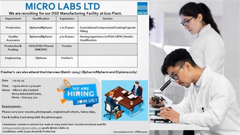 Micro Labs Ltd Walk In Interview For Production Qa Packing