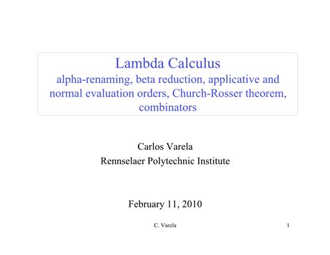 Lambda Calculus Alpha Renaming Beta Reduction Applicative And Normal Evaluation Orders Church