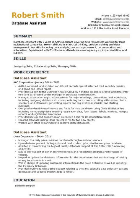 10 Database Assistant Resume Samples And Templates For 2025