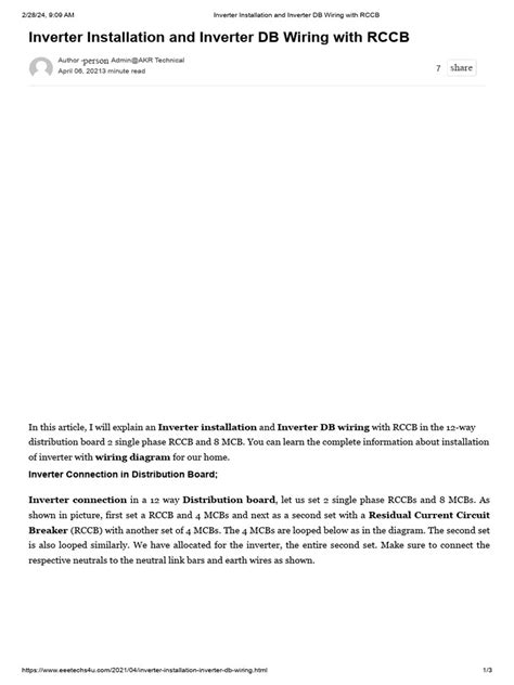 Inverter Installation And Inverter Db Wiring With Rccb Pdf Electricity Electric Power