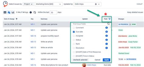 how to get history for the specific issue field in atlassian community