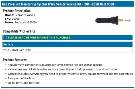 2011 2020 Ram 3500 Tire Pressure Monitoring Sensor Schrader Valves 20018