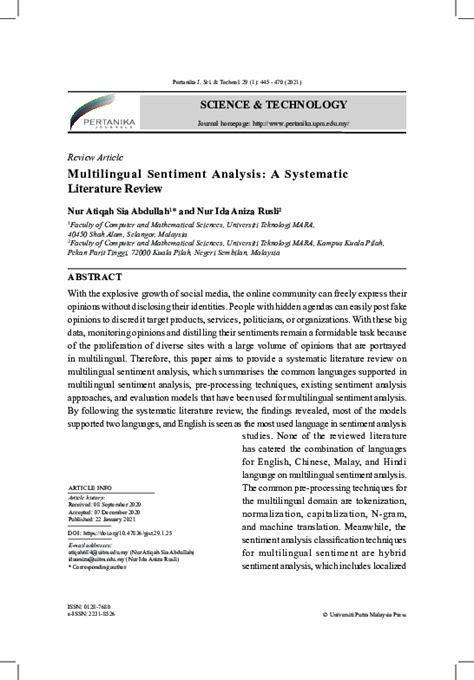 Pdf Multilingual Sentiment Analysis A Systematic Literature Review