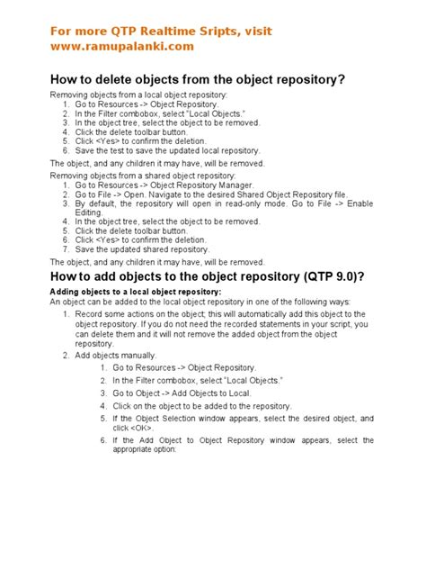 Qtp Note On Object Repository Pdf Windows Registry Scripting Language