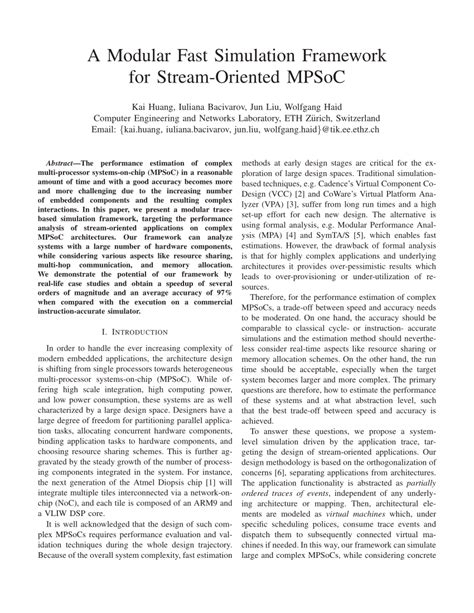 Pdf A Modular Fast Simulation Framework For Stream Oriented Mpsoc