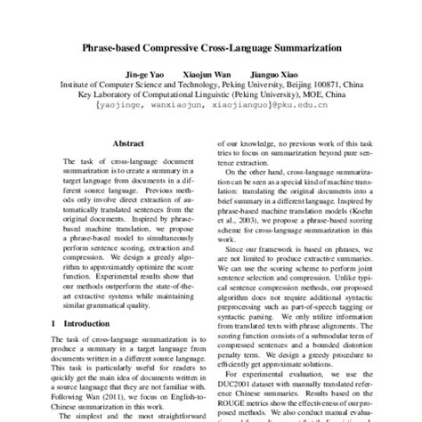 Phrase Based Compressive Cross Language Summarization Acl Anthology