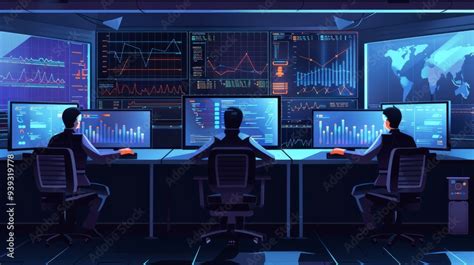 Professional Data Scientists In A Dark Control Room Analyzing Technical Neural Data And