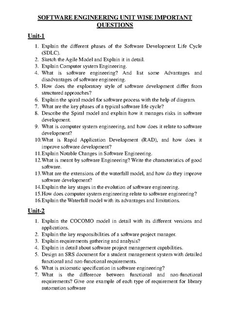 Se Unit Wise Important Questions For Software Engineering Studocu