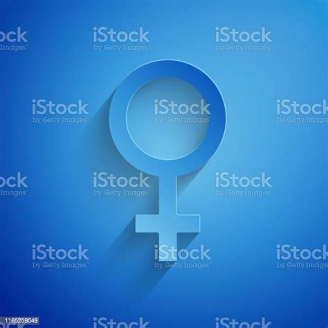 종이 잘라 여성 성별 기호 아이콘 파란색 배경에 격리 금성 기호입니다 여성 유기체 또는 여성의 상징 종이 아트 스타일입니다 벡터 일러스트레이션 0명에 대한 스톡 벡터 아트