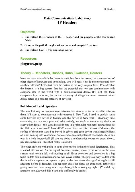 Practical Ip Headers Na Data Communications Laboratory Ip
