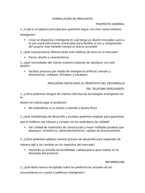 FormulaciÓn De Preguntas Pdf Calidad Comercial Diseño