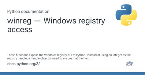 Winreg — Windows Registry Access — Python 3136 Documentation