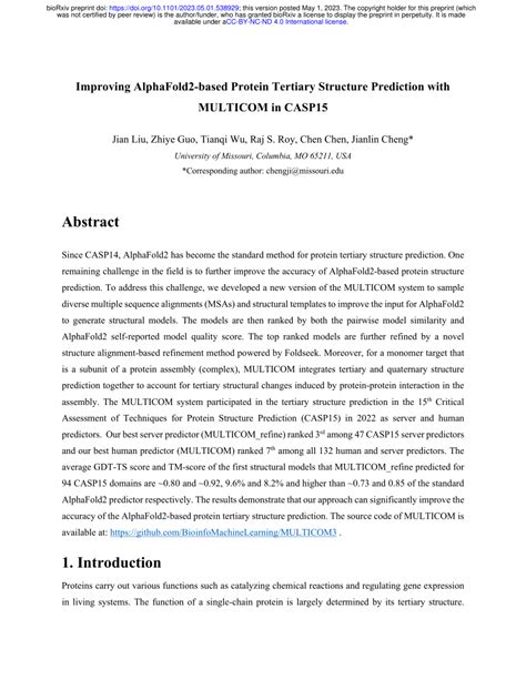 Pdf Improving Alphafold2 Based Protein Tertiary Structure Prediction