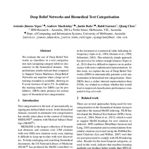 Deep Belief Networks And Biomedical Text Categorisation Acl Anthology