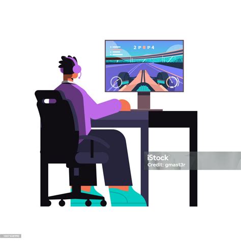 자신의 개인용 컴퓨터에서 온라인 비디오 게임에서 재생 전문 가상 게이머 E스포츠에 대한 스톡 벡터 아트 및 기타 이미지 E스포츠 일러스트레이션 만화 Istock