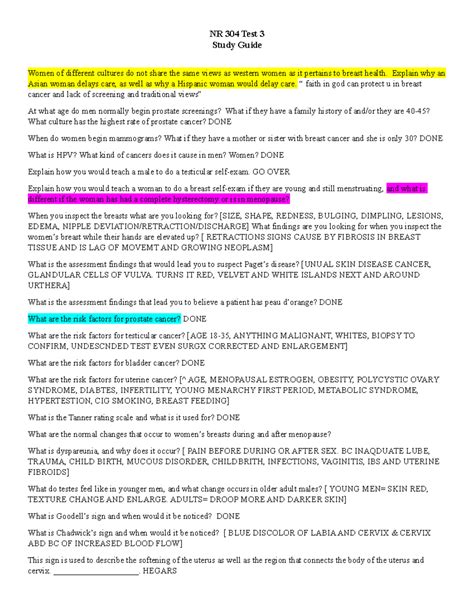 304TEST3 Studyquestions NR 304 Test 3 Study Guide Women Of Different Cultures Do Not Share The