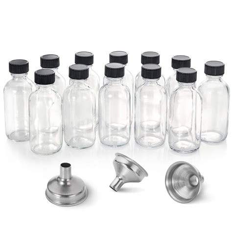 Store 2508 12 Pcs Small Clear Glass Bottles 60ml With Lids And 3
