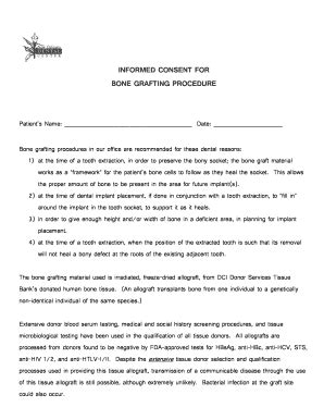 Informed Consent For Bone Grafting Procedure Blank Fillable Template