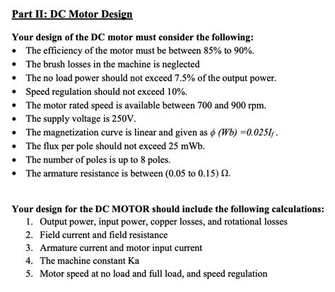 Solved Part II DC Motor Design Your Design Of The DC Motor Chegg Com