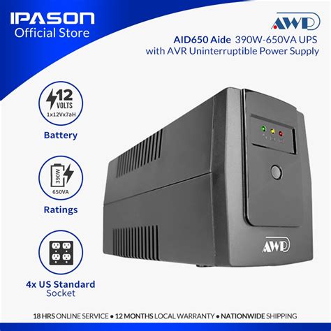 Ipason Awp Aid650 Aide 390w 650va Ups With Avr Uninterruptible Power Supply 4 Sockets Shopee
