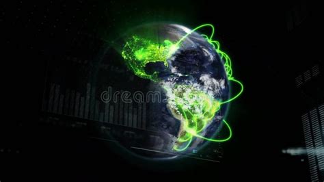 Light Beam Unveiling Globe While Ui Panels Sliding And Neon Arcs Looping To Show Data Links