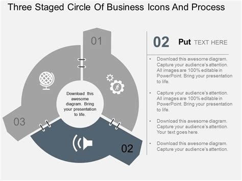 Three Staged Circle Of Business Icons And Process Flat Powerpoint