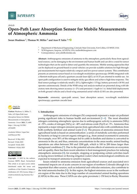 Pdf Open Path Laser Absorption Sensor For Mobile Measurements Of Atmospheric Ammonia