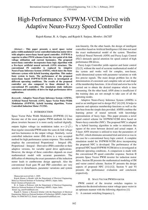 Pdf High Performance Svpwm Vcim Drive With Adaptive Neuro Fuzzy Speed
