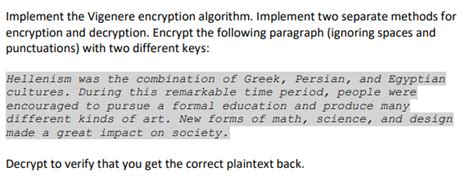 Solved Implement The Vigenere Encryption Algorithm