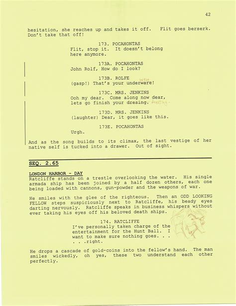 Pocahontas 2 Walt Disney Production Script Copy With Drawings 1996