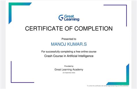 Manoj Kumar S On Linkedin Hi All I Have Successfully Completed The Crash Course In Artificial…