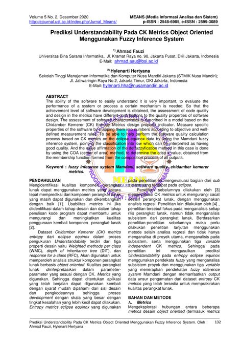 Pdf Prediksi Understandability Pada Ck Metrics Object Oriented