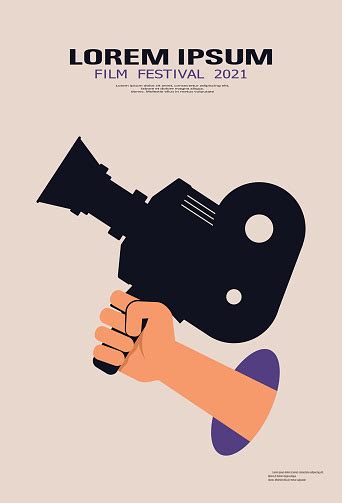 영화 영화제용 필름 포스터 디자인 템플릿 손 비디오 운영자는 빈티지 영화 카메라를 보유하고 있습니다 시네마 배경 브로셔 배너