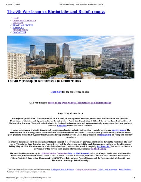 Pdf The 9th Workshop On Biostatistics And Bioinformatics Will Be Held