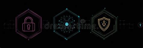 Cybersecurity Infographic Showcasing Lock Shield And Firewall Icons With A Dark Theme And Neon