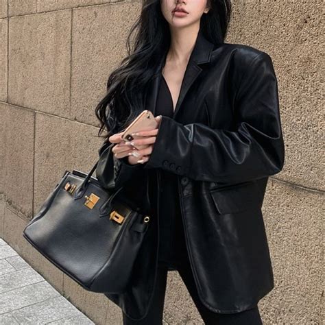 코지문 테일러드 카라 싱글 버튼 오버핏 레더 자켓 면접 상견례 오피스룩 예쁜 코디 데일리 데이트 캐주얼 가을 봄 겨울 점퍼 재킷