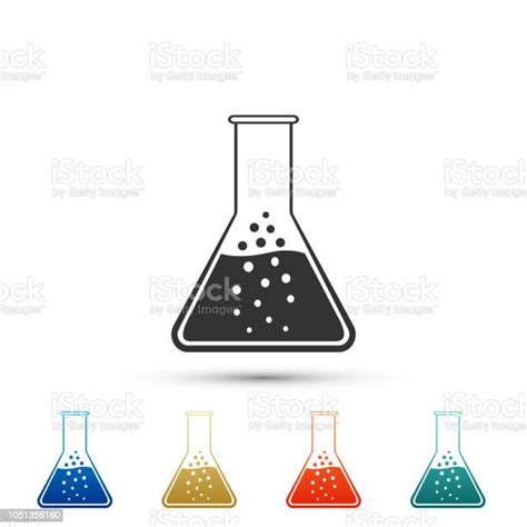 테스트 튜브와 플라스 크화학 실험실 테스트 아이콘 흰색 배경에 고립 컬러 아이콘에 요소를 설정 합니다 평면 디자인입니다 벡터 일러스트 레이 션 컷아웃에 대한 스톡 벡터 아트