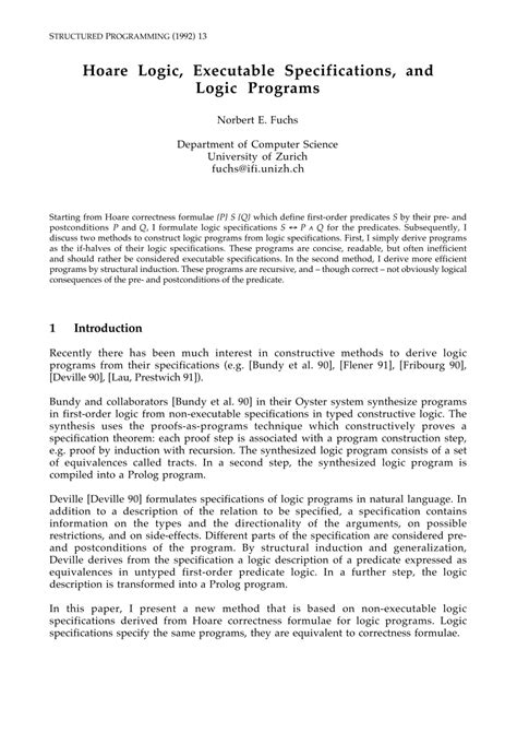 pdf hoare logic executable specifications and logic programs