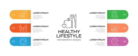 건강한 라이프 스타일 관련 프로세스 인포 그래픽 템플릿 프로세스 타임라인 차트 선형 아이콘이 있는 워크플로 레이아웃 건강한 생활