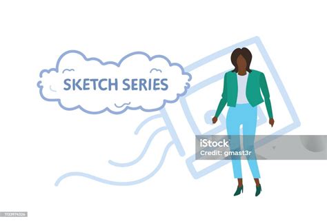 우아한 여자 입고 캐주얼 패션 스타일 컨셉 아프리카계 미국인 여자 서 포즈 스케치 낙서 전체 길이 수평 검은색에 대한 스톡 벡터 아트 및 기타 이미지 Istock