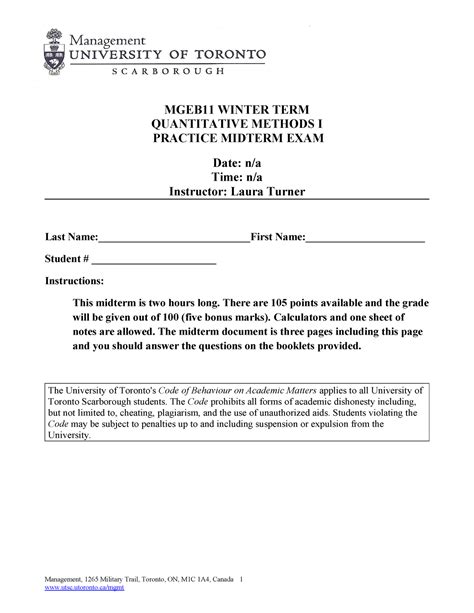 Practice Midterm 2023 Winter Mgeb11 Winter Term Quantitative Methods