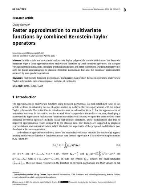 Pdf Faster Approximation To Multivariate Functions By Combined Bernstein Taylor Operators