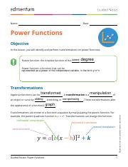 Power Functions Pdf Name Date Power Functions Objective In This Lesson You Will Identify And
