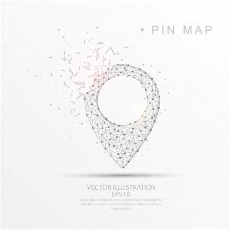 지도 핀 모양 디지털로 그려진 낮은 폴리 와이어 프레임 프리미엄 벡터
