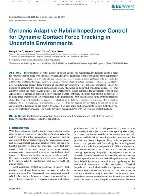 Pdf Dynamic Adaptive Hybrid Impedance Control For Dynamic Contact Force Tracking In Uncertain