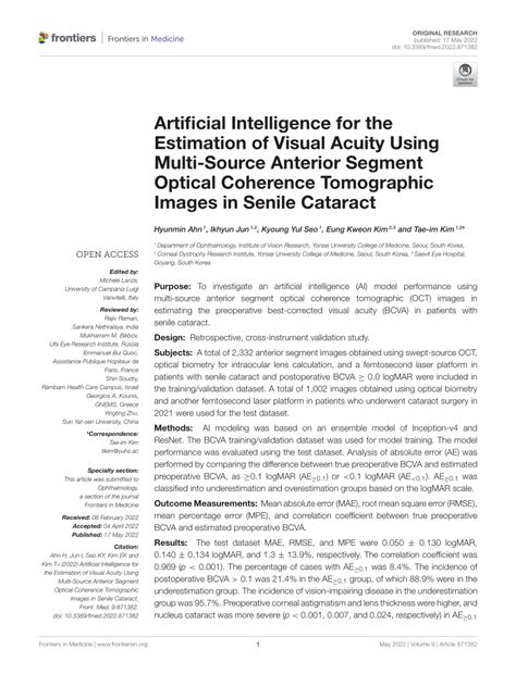 Pdf Artificial Intelligence For The Estimation Of Visual Acuity Using