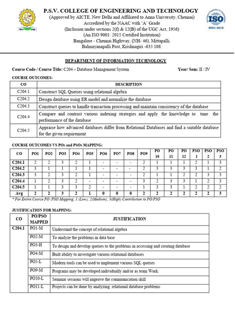 Dbms Co Po Mapping Justification Download Free Pdf Databases No Sql